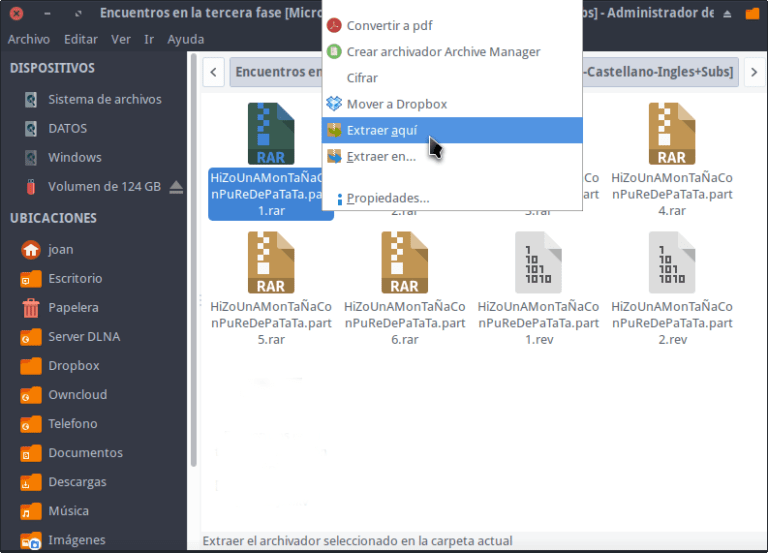 Unir o descomprimir archivos .part1 de Winrar en Linux